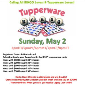 Tupperware Bingo, May 2nd | Legacy Party Sales