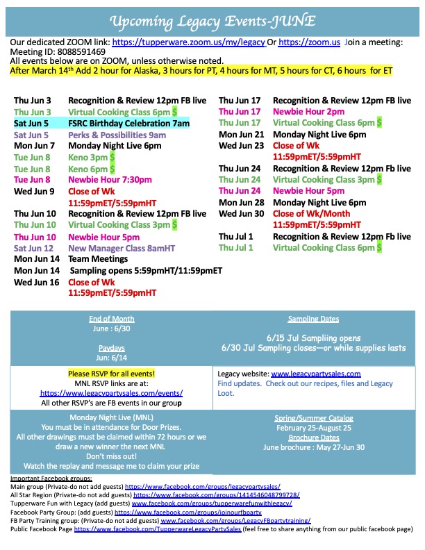 Updated June Calendar-events added to serve you better | Legacy Party Sales