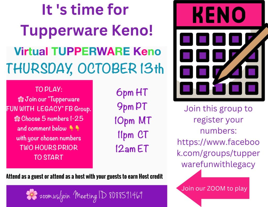 Keno is back! Oct 13th | Legacy Party Sales