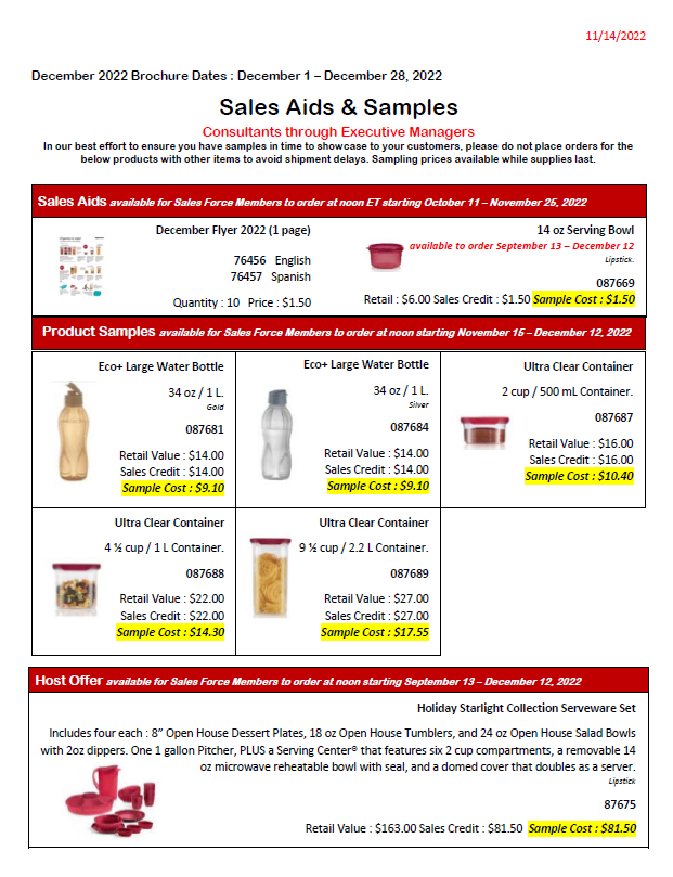 December Sampling and brochure info | Legacy Party Sales