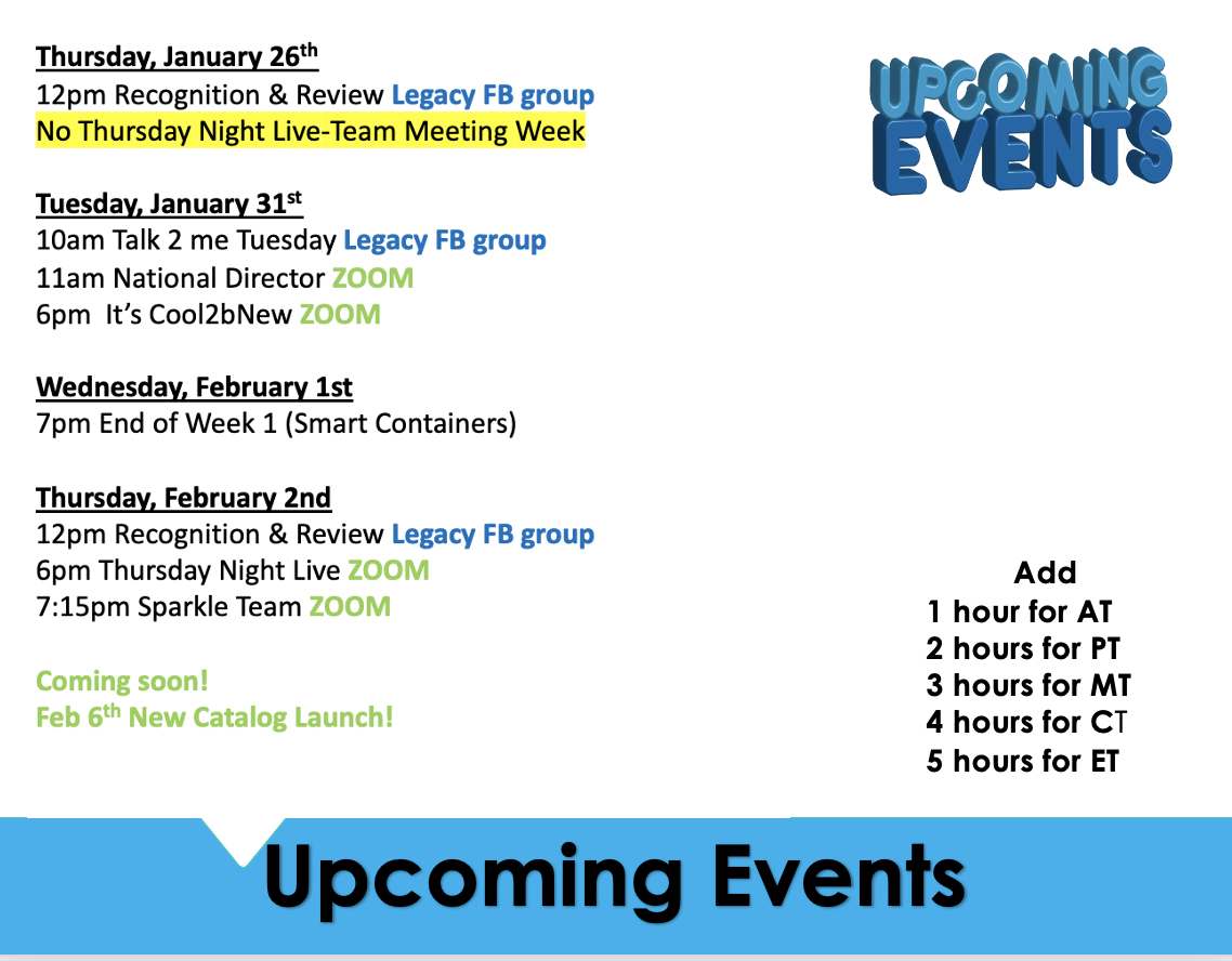 Upcoming Events | Legacy Party Sales