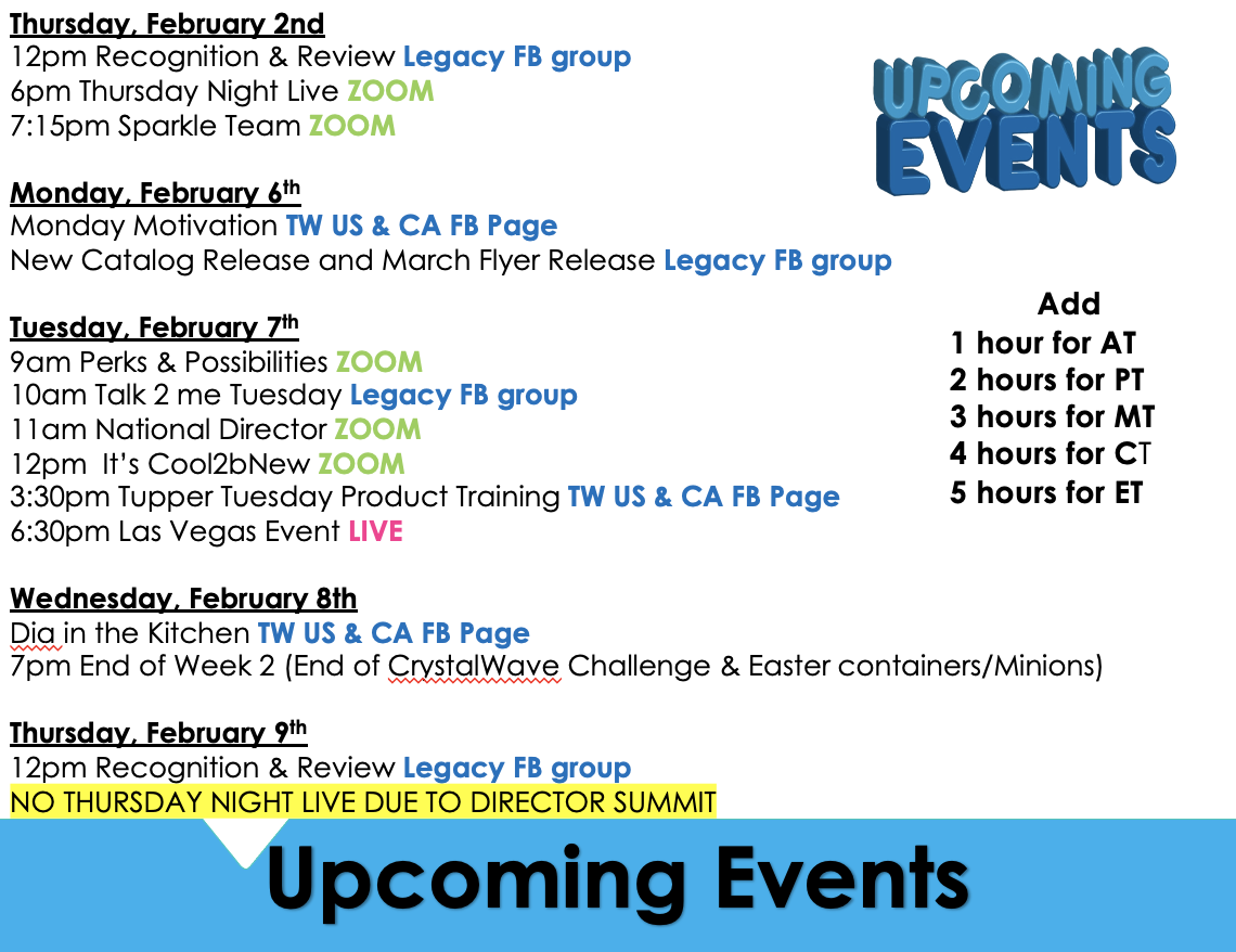 Upcoming events | Legacy Party Sales