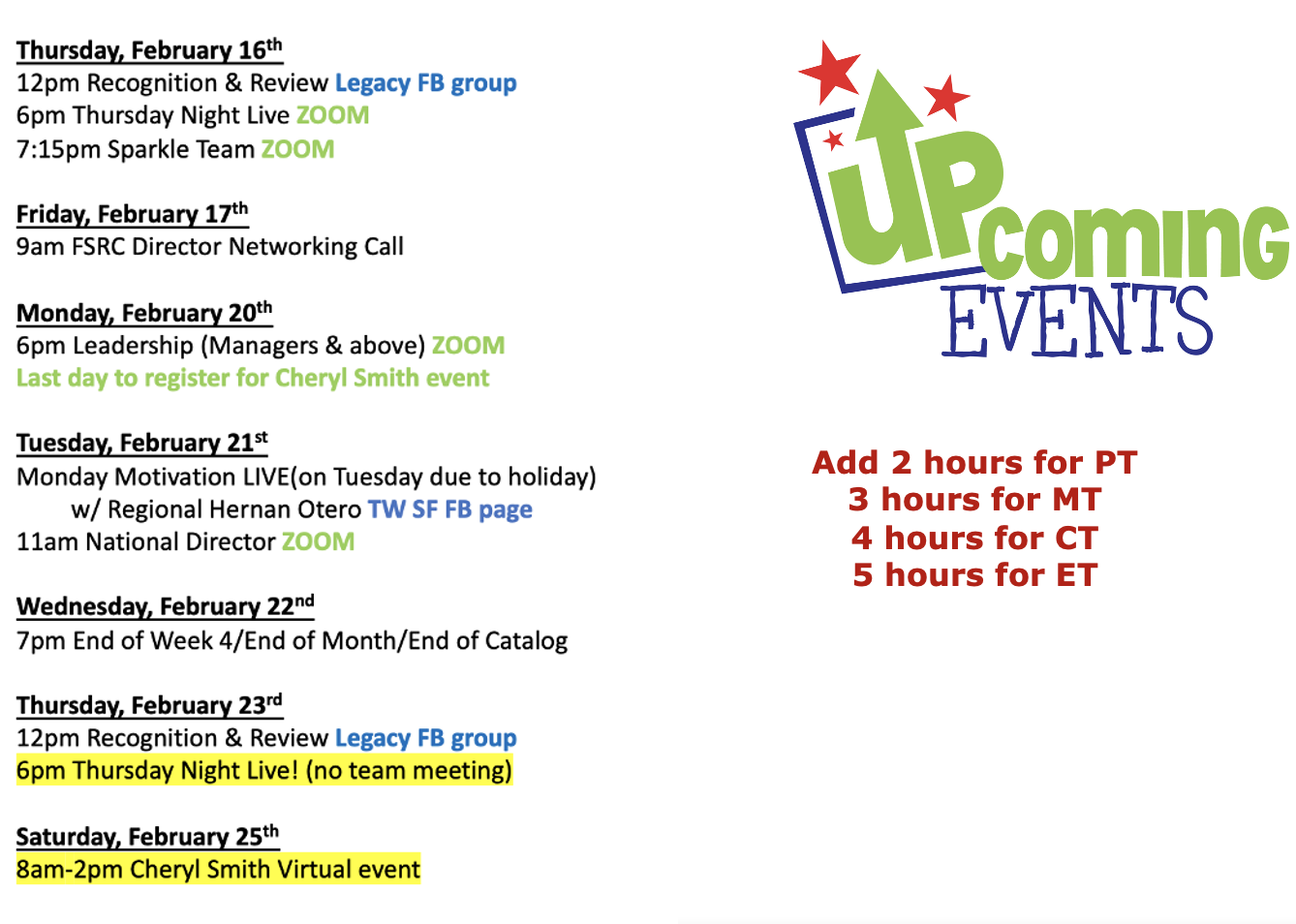 Upcoming events | Legacy Party Sales