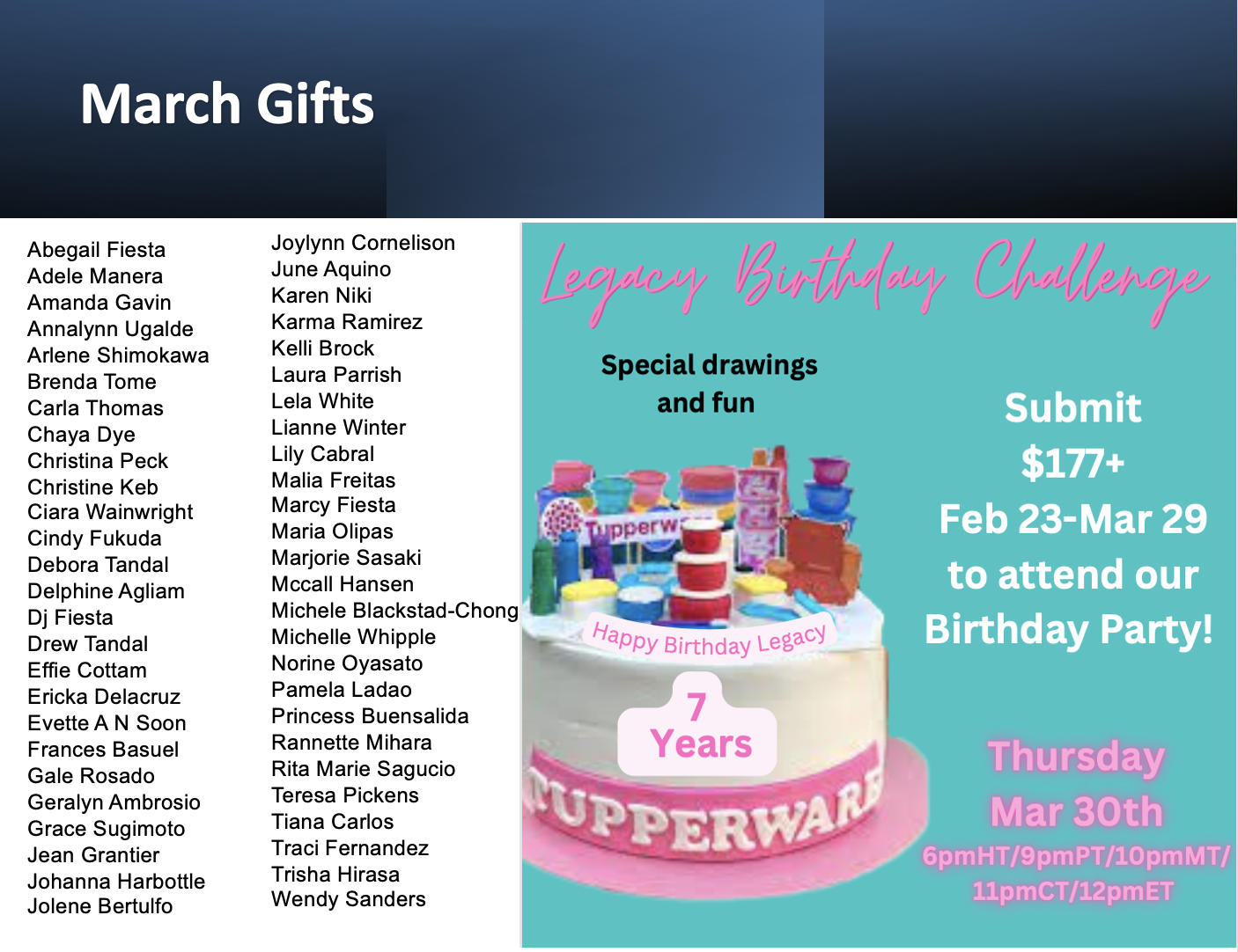 Upcoming Events | Legacy Party Sales