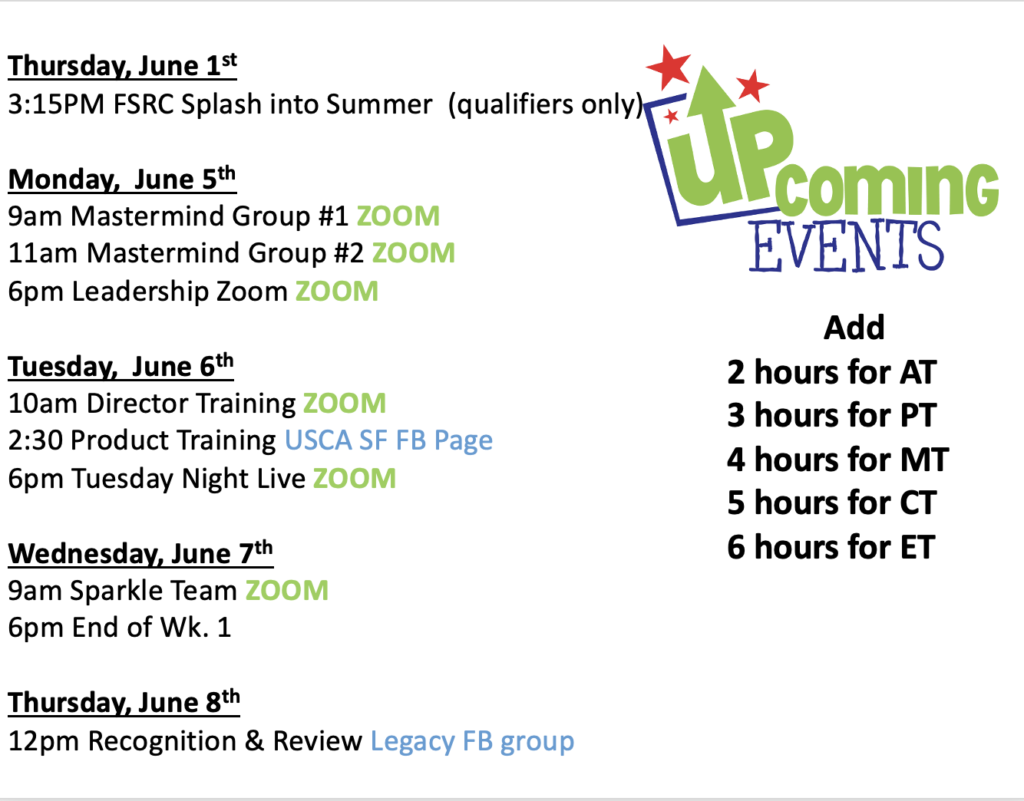 Upcoming events | Legacy Party Sales
