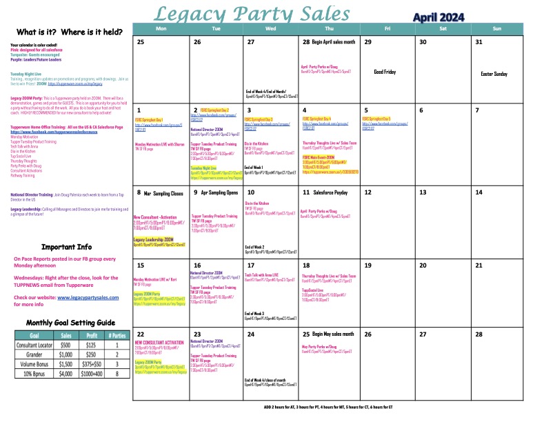 Current Calendar | Legacy Party Sales