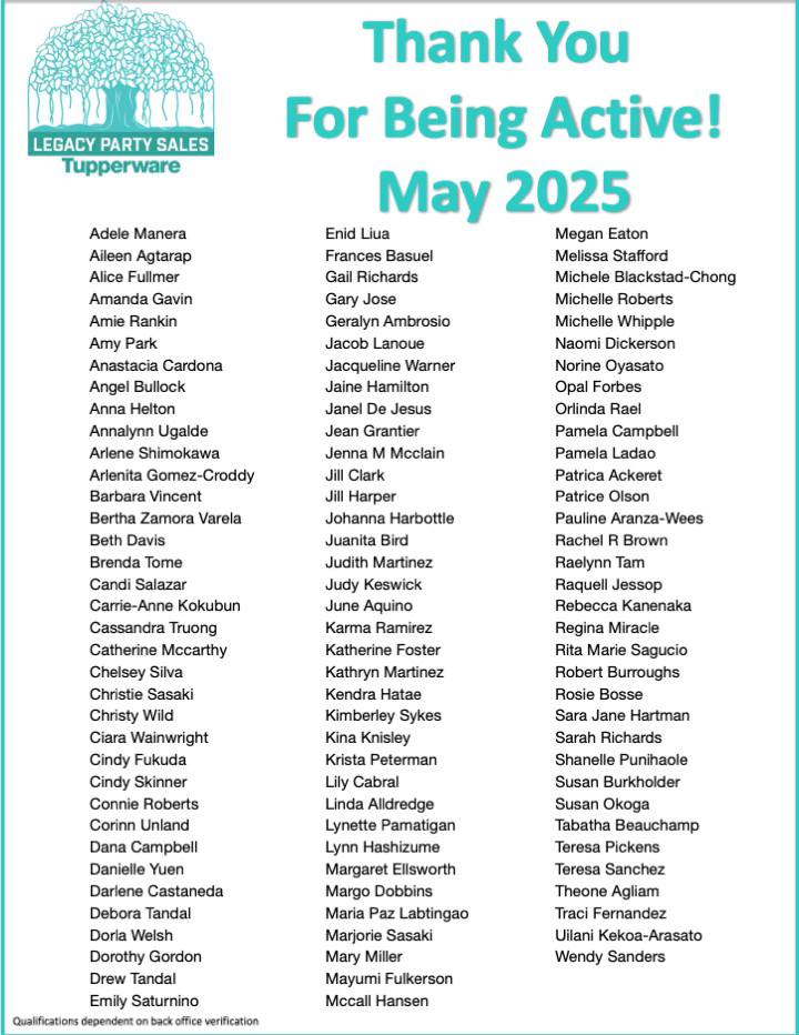 May 2025 recognition | Legacy Party Sales