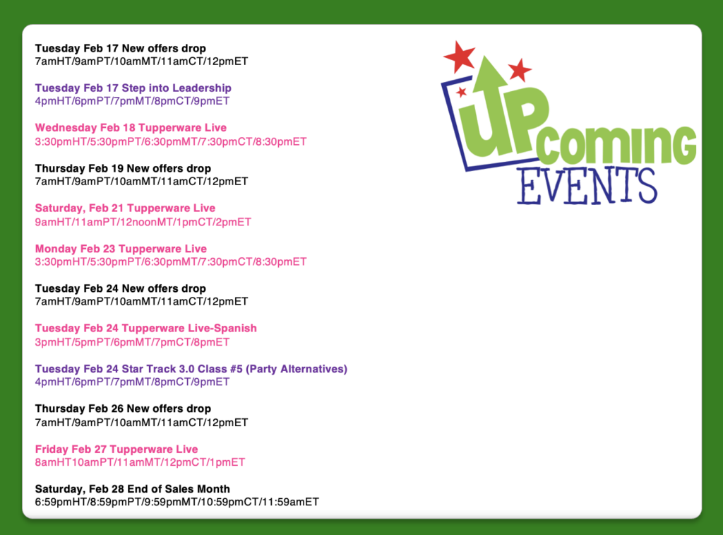 Upcoming events | Legacy Party Sales